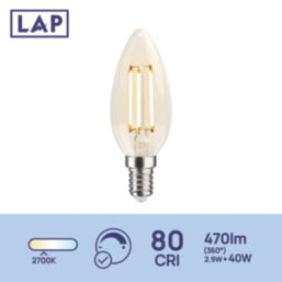 LAP E14 Candle LED Light Bulb Clear 470lm 2.9W 4 Pack - Screwfix
