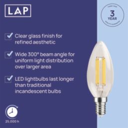LAP E14 Candle LED Light Bulb Clear 470lm 2.9W 4 Pack - Screwfix