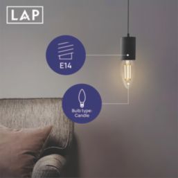 LAP E14 Candle LED Light Bulb Clear 470lm 2.9W 4 Pack - Screwfix