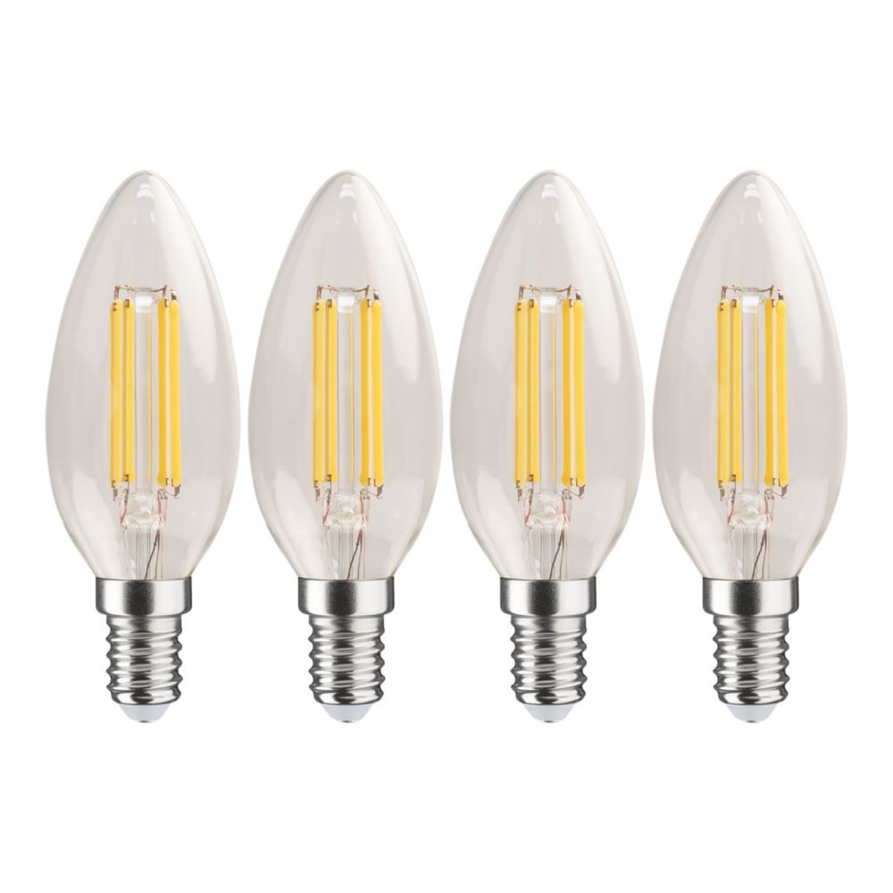 LAP E14 Candle LED Light Bulb Clear 470lm 2.9W 4 Pack - Screwfix