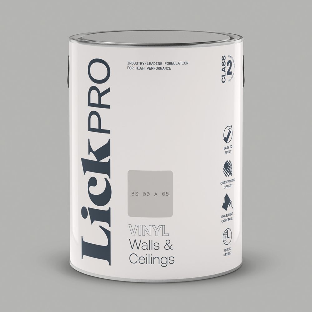 LickPro 5Ltr Grey BS 00 A 05 Vinyl Matt Emulsion Paint - Screwfix