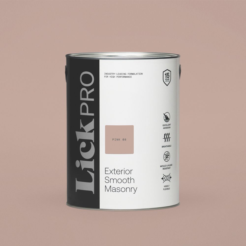 LickPro 5Ltr Smooth Pink 08 Masonry Paint - Screwfix