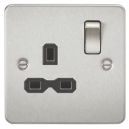 Knightsbridge 13A 1-Gang DP Switched Single Socket Brushed Chrome with ...