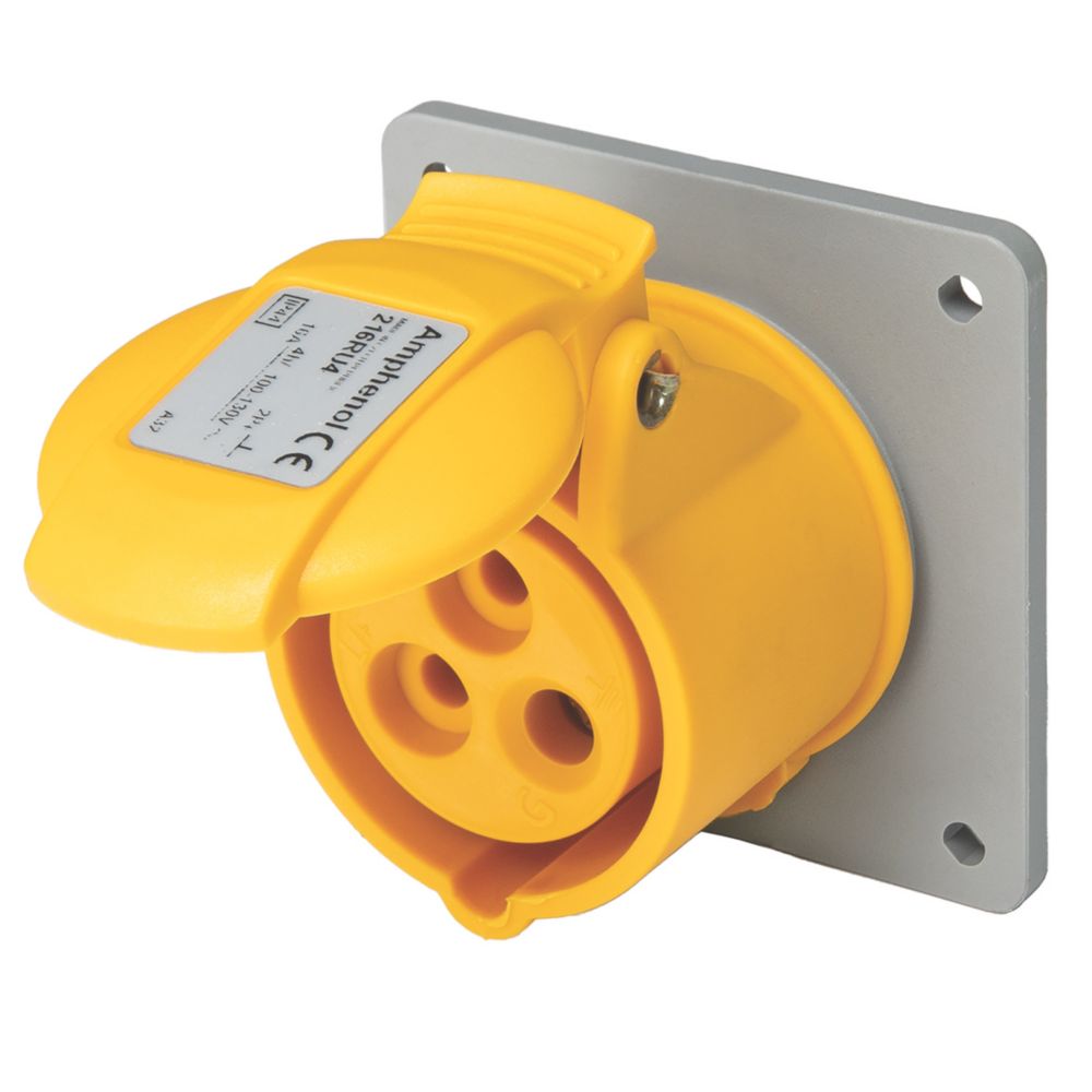Amphenol 16A 2P+E Panel Socket 130V - Screwfix