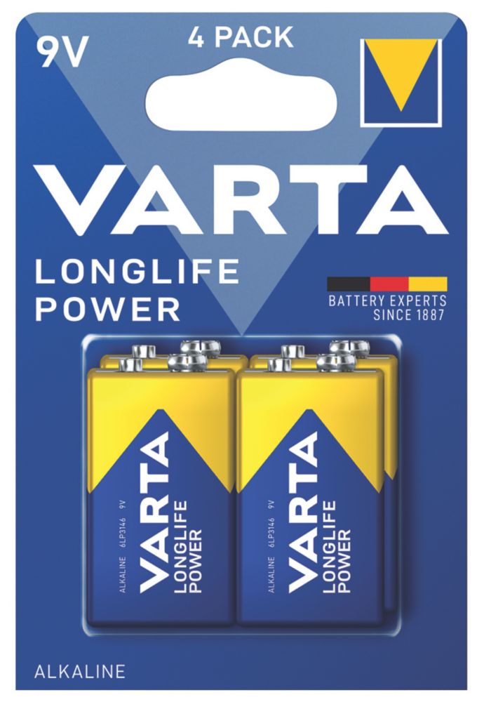 Varta Longlife Power 9V Alkaline High Energy Batteries 4 Pack Screwfix
