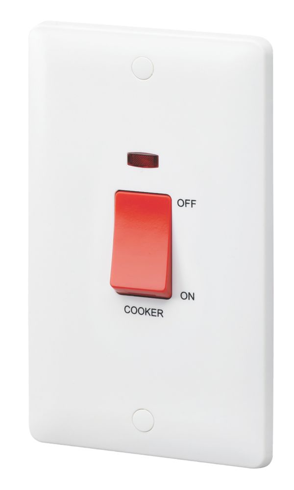 MK Base 45A 1-Gang DP Cooker Switch White with Neon with Red Inserts ...