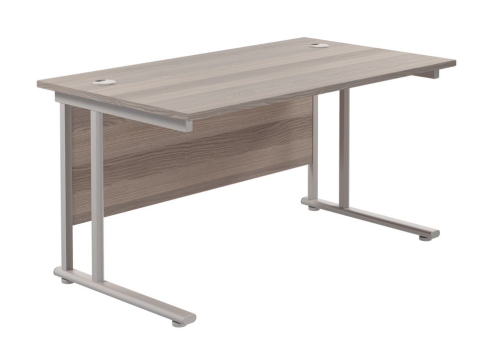 TC Group Aztec Twin Upright Rectangular Office Desk Grey Oak/Silver ...