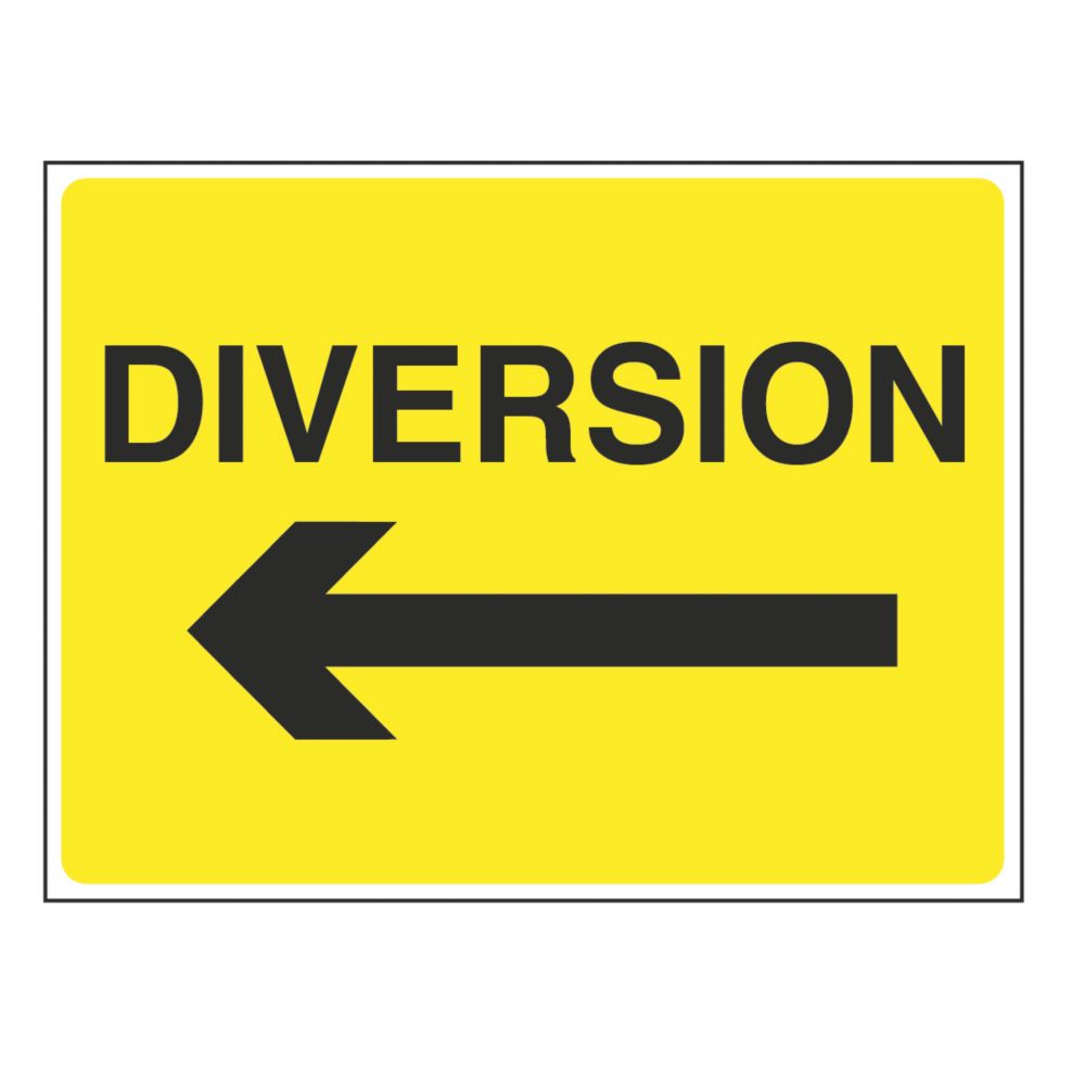 "Diversion" with Arrow Left Stanchion Sign 450mm x 600mm - Screwfix