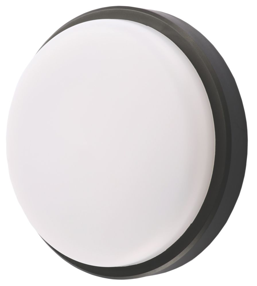 LAP Davenport Outdoor Round LED Bulkhead Black 12W 600lm - Screwfix