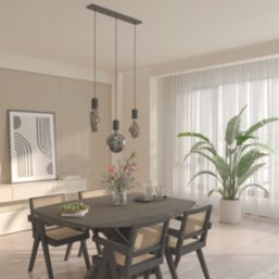 Calex Retro 3-Light Rectangular Ceiling Pendant Black - Screwfix