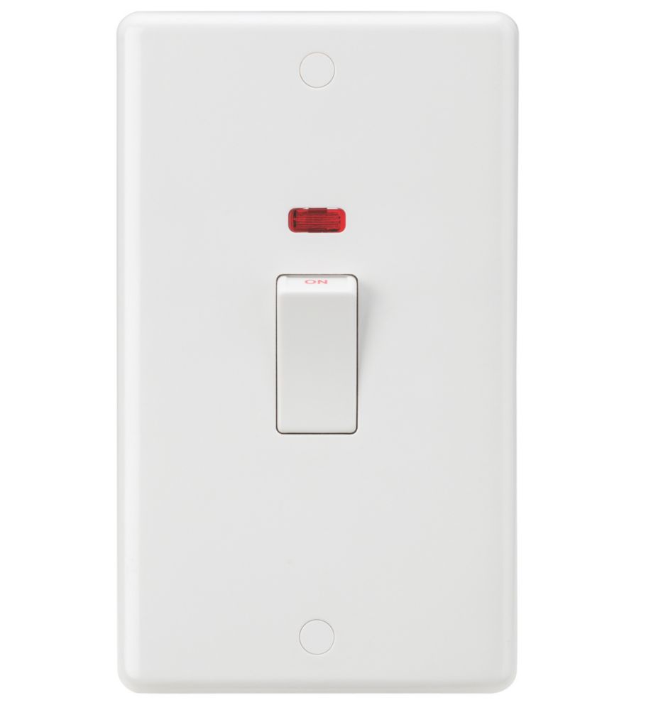 Knightsbridge Curved Edge 45A 2-Gang DP Cooker Switch White with Neon ... Knightsbridge Curved Edge 45A 2-Gang DP Cooker Switch White with Neon ...