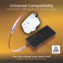 Masterplug Travel Power 13A Unfused Adaptor + 2.1A 10.5W 2-Outlet Type ...