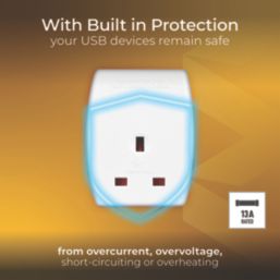 Masterplug Travel Power 13A Unfused Adaptor + 2.1A 10.5W 2-Outlet Type ...