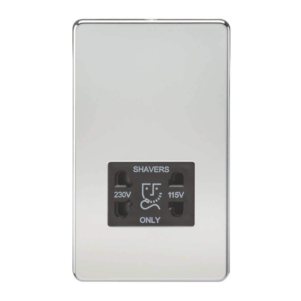 Knightsbridge 2-Gang Dual Voltage Shaver Socket 115 V / 230V Polished ...