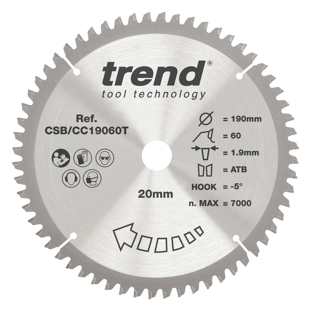 Trend CSB/CC19060T Wood/Chipboard/MDF Thin Kerf Saw Blade 190mm x 20mm ...