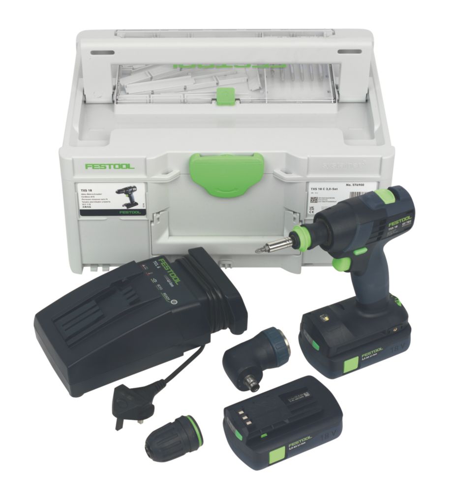 Festool TXS 18 C 3.0-Set 18V 2 x 3.0Ah Li-Ion Airstream Li-High Power Brushless Cordless Drill ...