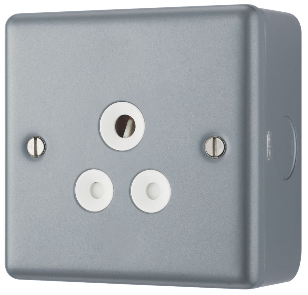 British General 5A 1-Gang Unswitched Metal Clad Round Pin Socket Grey ...