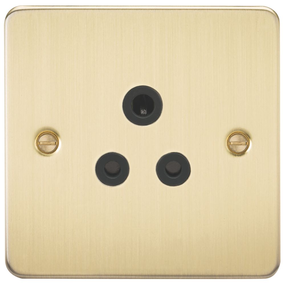 Knightsbridge 5A 1-Gang Unswitched Socket Brushed Brass with Black ...