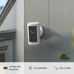 Ring Cam Plus Battery-Powered White Wireless 2K Outdoor Cylinder Smart ...