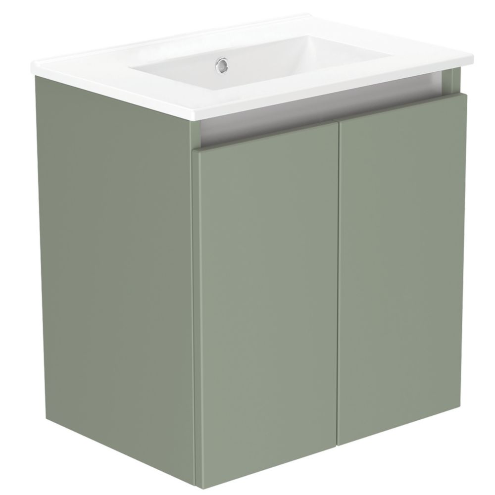 Newland Double Door Wall-Mounted Vanity Unit with Basin Matt Sage Green ...