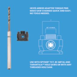 Spyder Hex Shank Multi-Material Hole Saw Arbor with 186mm Pilot Drill ...