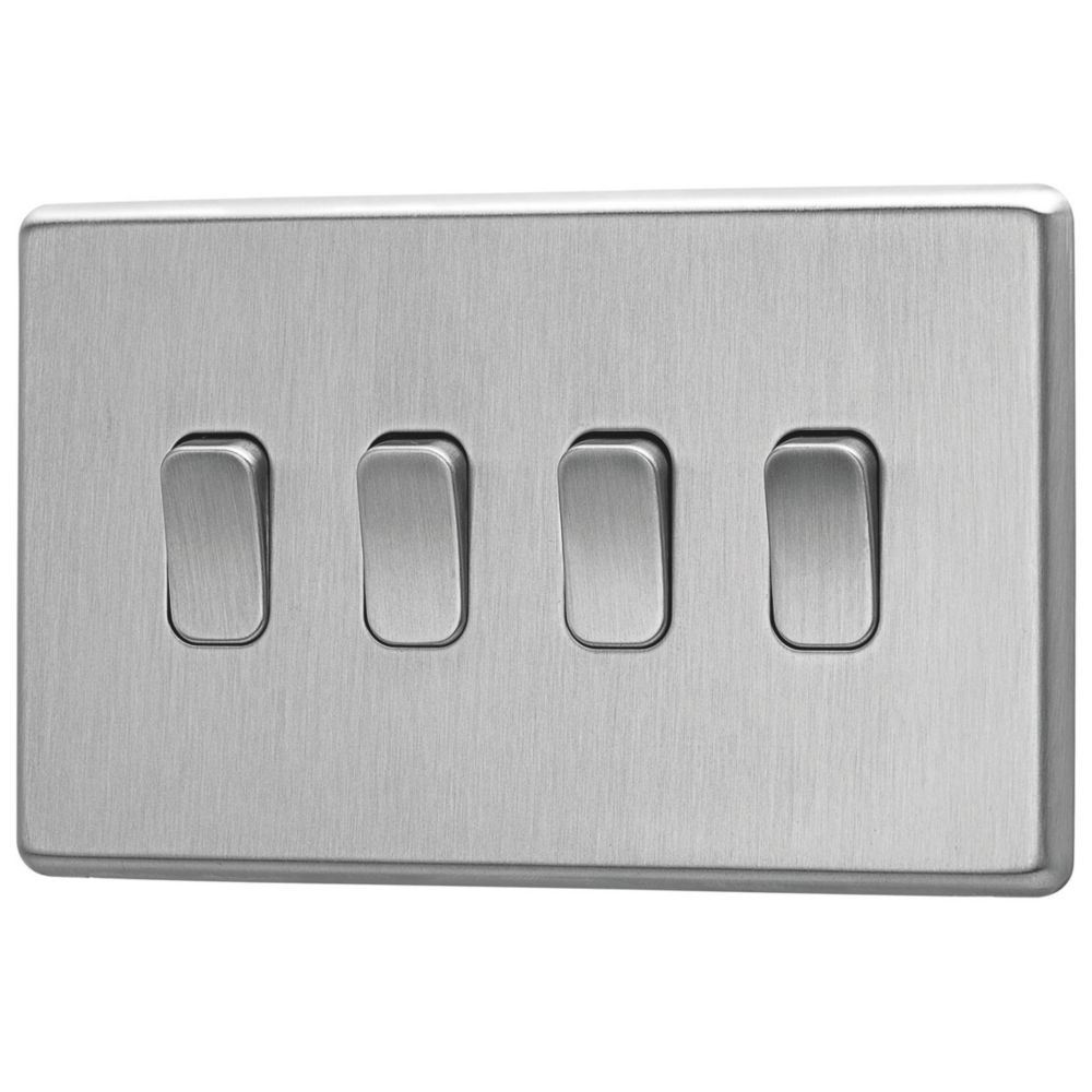 Arlec 10A 4-Gang 2-Way Light Switch Stainless Steel - Screwfix
