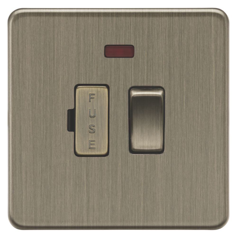 Knightsbridge Screwless 13A Switched Fused Spur with Neon Antique Brass ...