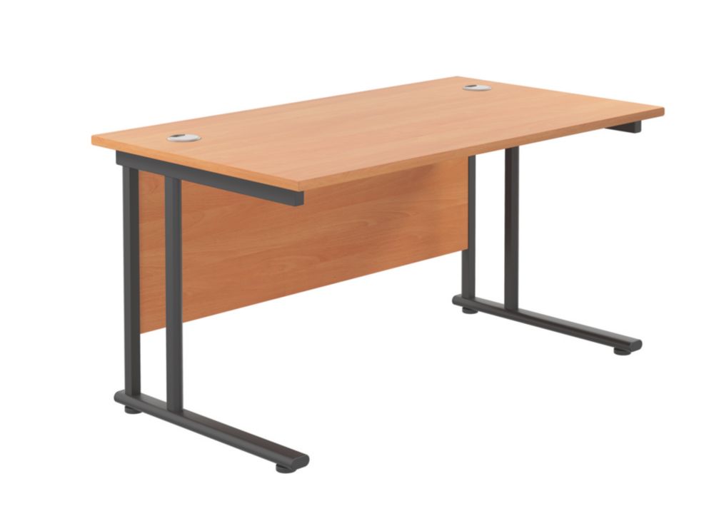 TC Group Aztec Twin Upright Rectangular Office Desk Beech/Black 1400mm ...