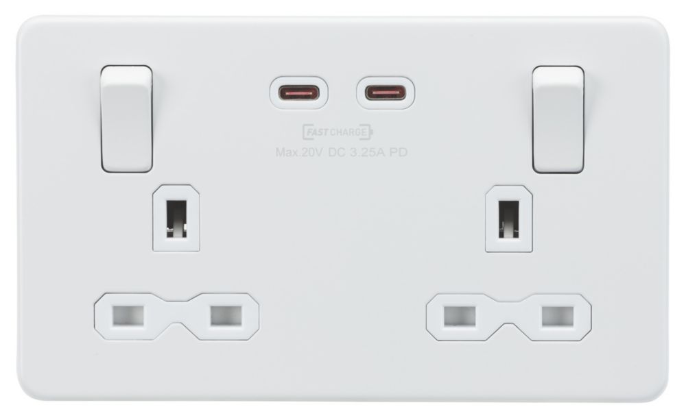 Knightsbridge 13A 2-Gang DP Switched Socket + 3.25A 65W 2-Outlet Type C ...