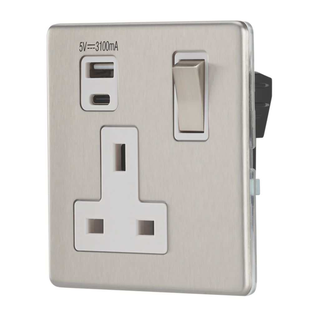 Contactum Lyric 13A 1-Gang DP Switched Socket + 3.1A 15.5W 1-Outlet ...