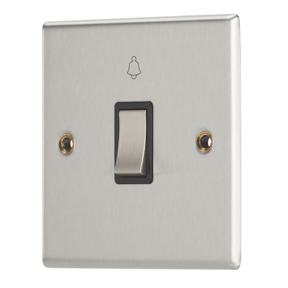 Contactum Iconic 10AX 1-Gang 1-Way Retractive Bell Switch Brushed Steel ...