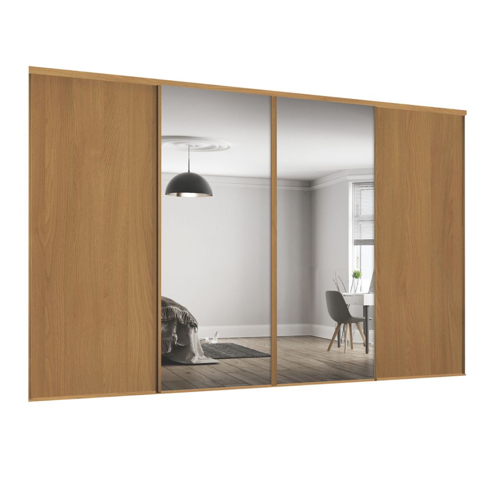 Spacepro Classic 4 Door Sliding Wardrobe Door Kit Oak / Mirror 2370 x ...