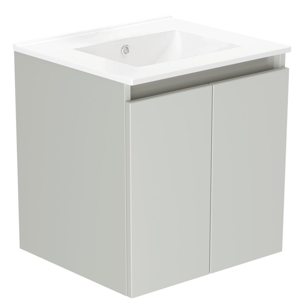 Newland Double Door Wall-Mounted Vanity Unit with Basin Matt Pearl Grey ...