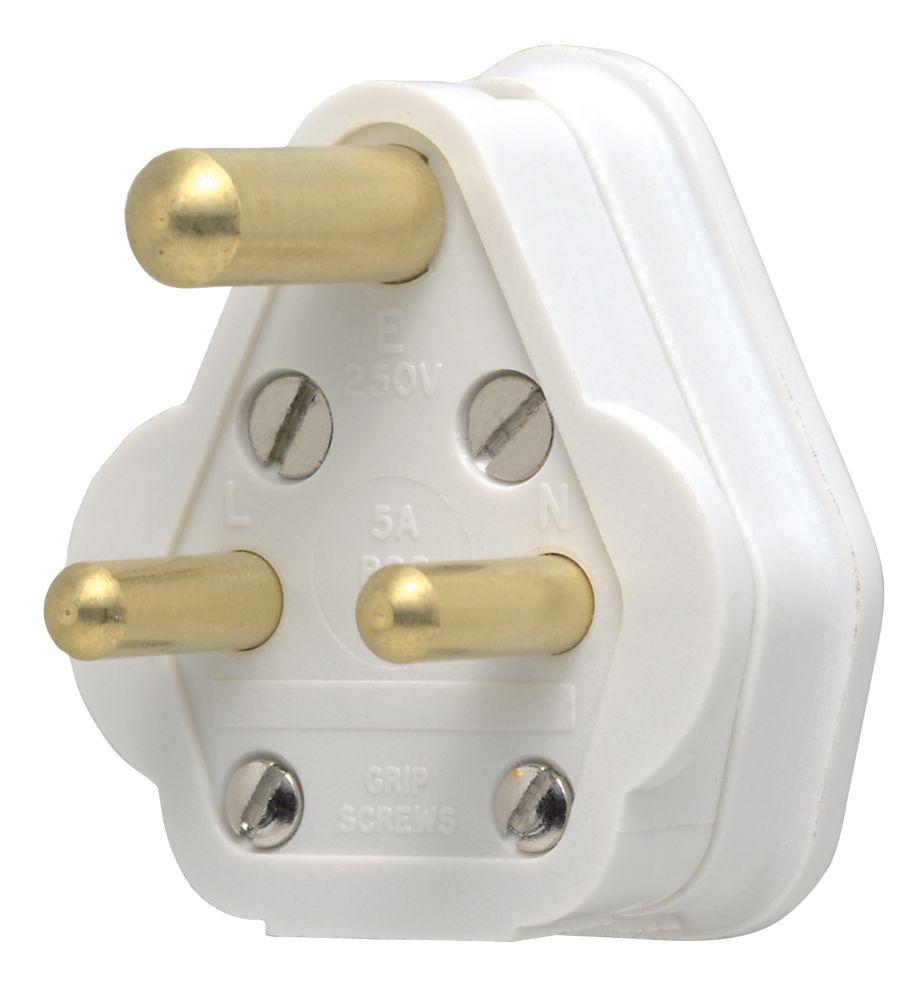 MK 5A Unfused Round Pin Plug White | Electric Plugs | Screwfix.com