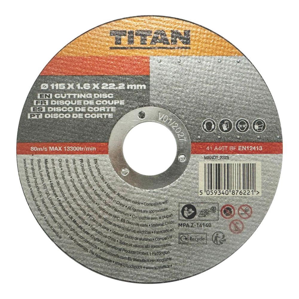 Titan Metal Cutting Disc 115mm (4.53") x 22.2mm - Screwfix