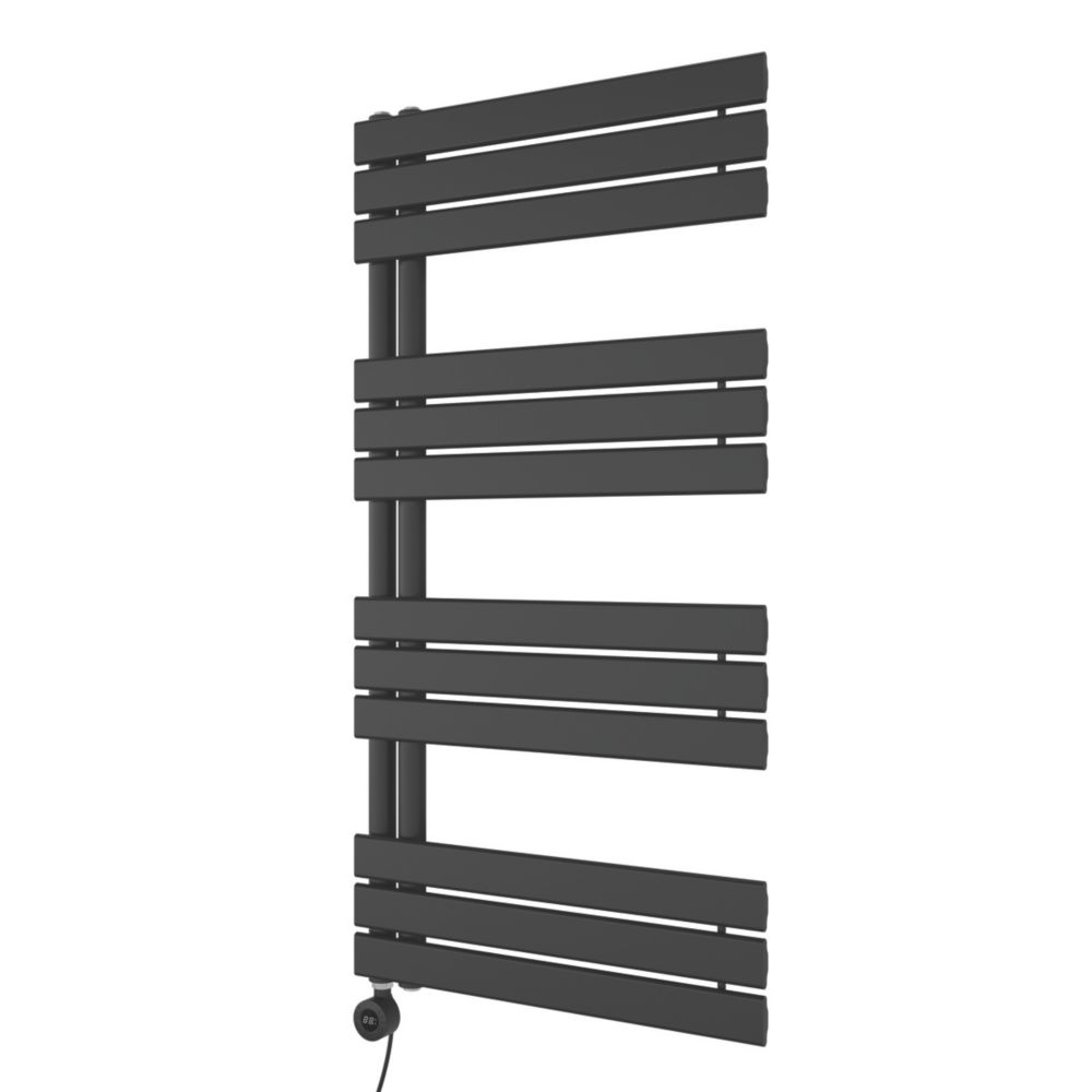 Azur 1200mm x 600mm 2048BTU Black Flat Electric Towel Radiator - Screwfix