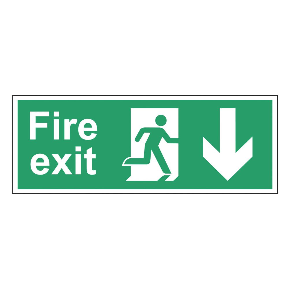 Essentials Non Photoluminescent "Fire Exit Man Down Arrow" Sign 150mm x ...