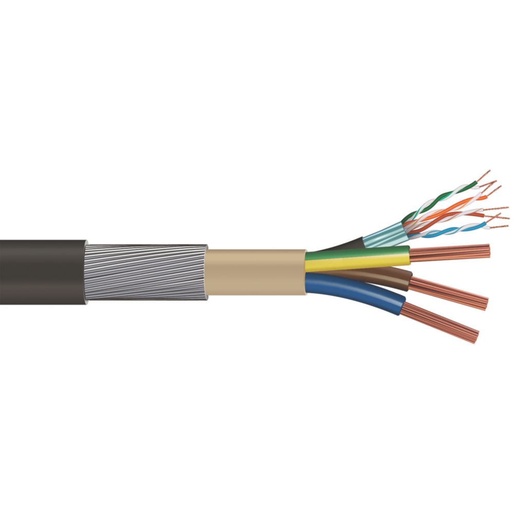 Time EV-Ultra Black 3-Core 4mm² & Cat 5e 4-Pair Armoured EV Charging Cable 1m Coil - Screwfix