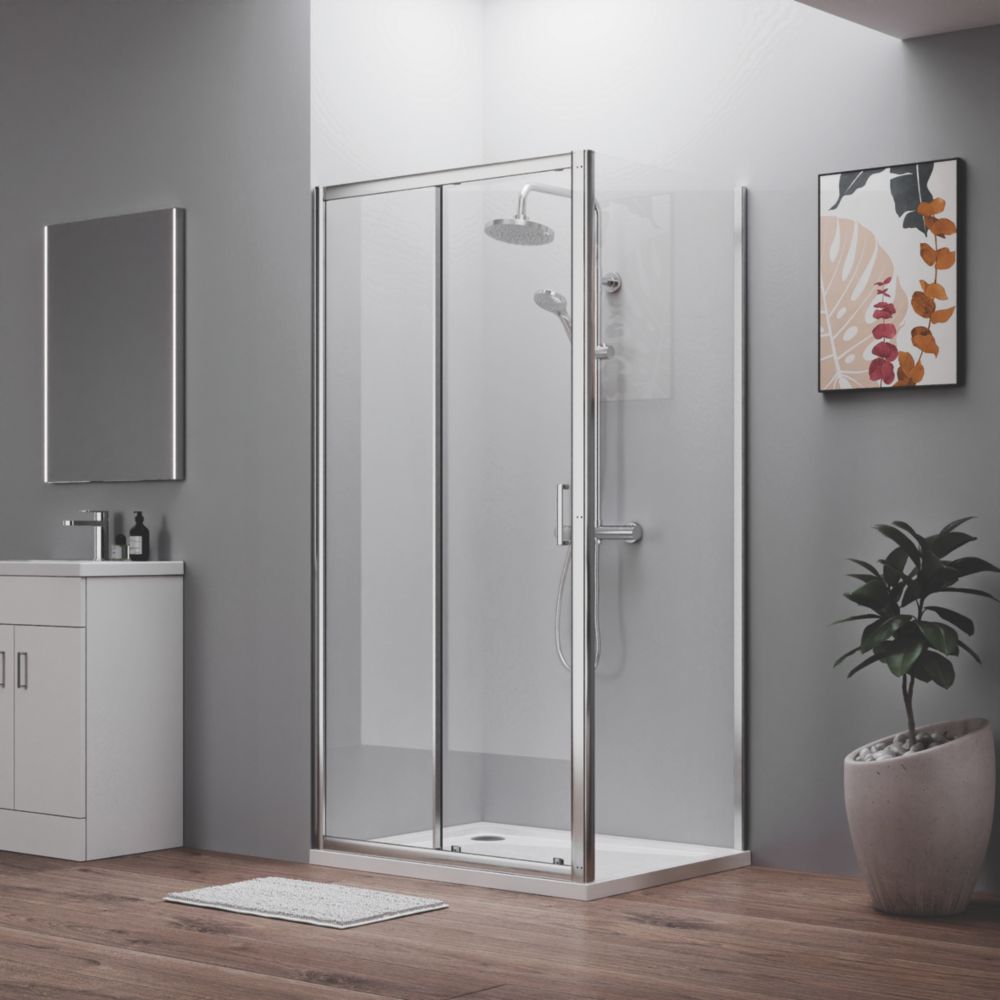 ETAL Framed Rectangular Sliding Door Shower Enclosure & Tray Chrome ...