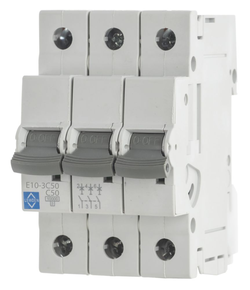 Lewden E10 50A 3-Pole C Curve 3-Phase MCB - Screwfix