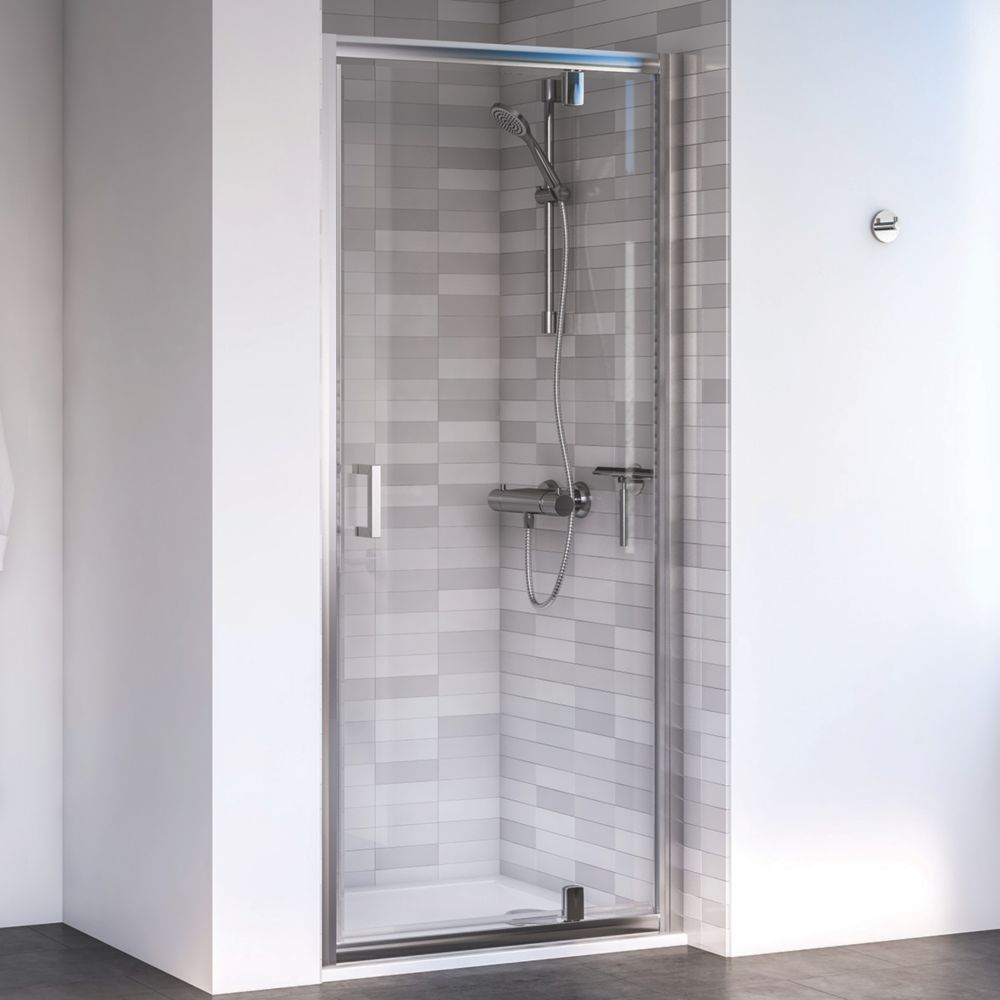 Aqualux Edge 6 Semi-Frameless Square Pivot Shower Door Polished Silver ...