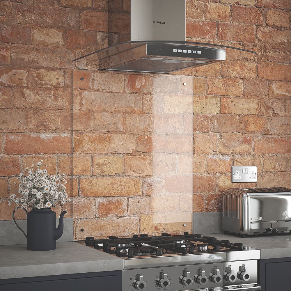 Splashback Clear with Polished Chrome Caps Kitchen Splashback 600mm x ...