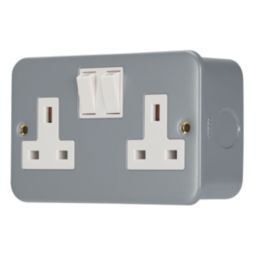 Contactum 13A 2-Gang DP Switched Metal Clad Socket with White Inserts ...