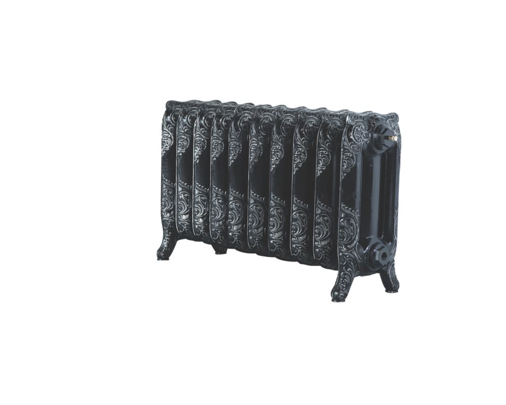 Arroll 470mm x 834mm 3070BTU Black / Silver Cast Iron 3 Column Radiator ...