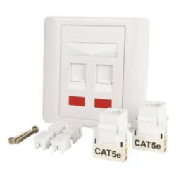 Labgear 1-Gang Double RJ45 Ethernet Socket White with Colour-Matched ...