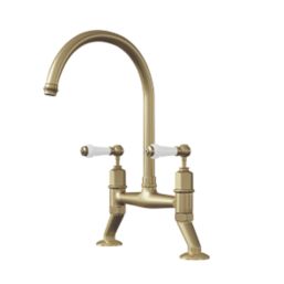 ETAL Alton Deck Mounted Dual Lever Bridge Mixer Brushed Brass - Screwfix