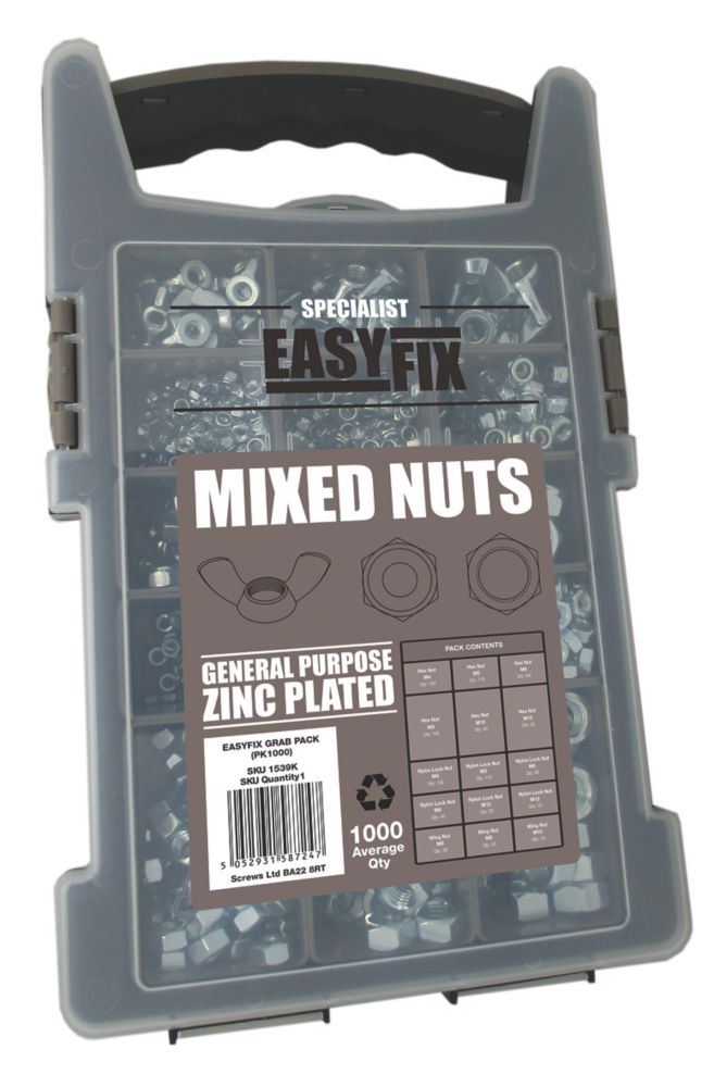 Easyfix Mixed Nuts Pack 1000 Piece Set - Screwfix