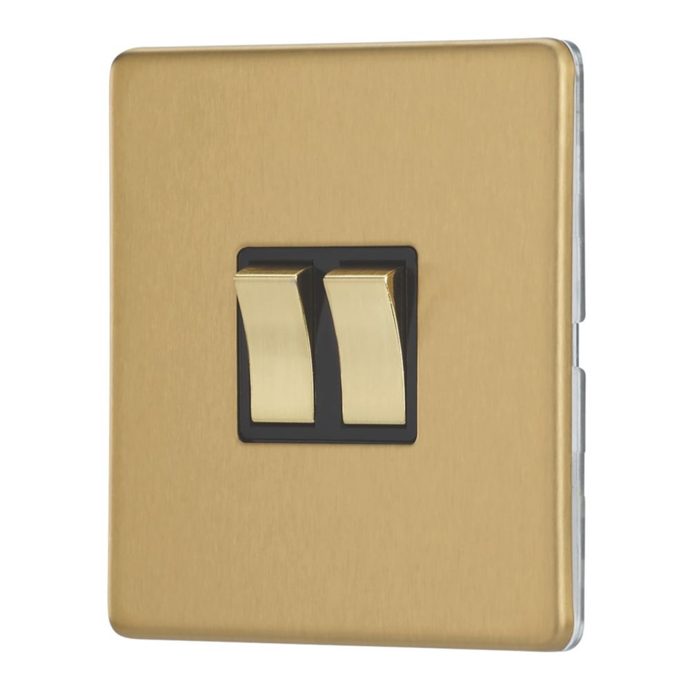 Contactum Lyric 10AX 2-Gang 2-Way Light Switch Brushed Brass with Black ...