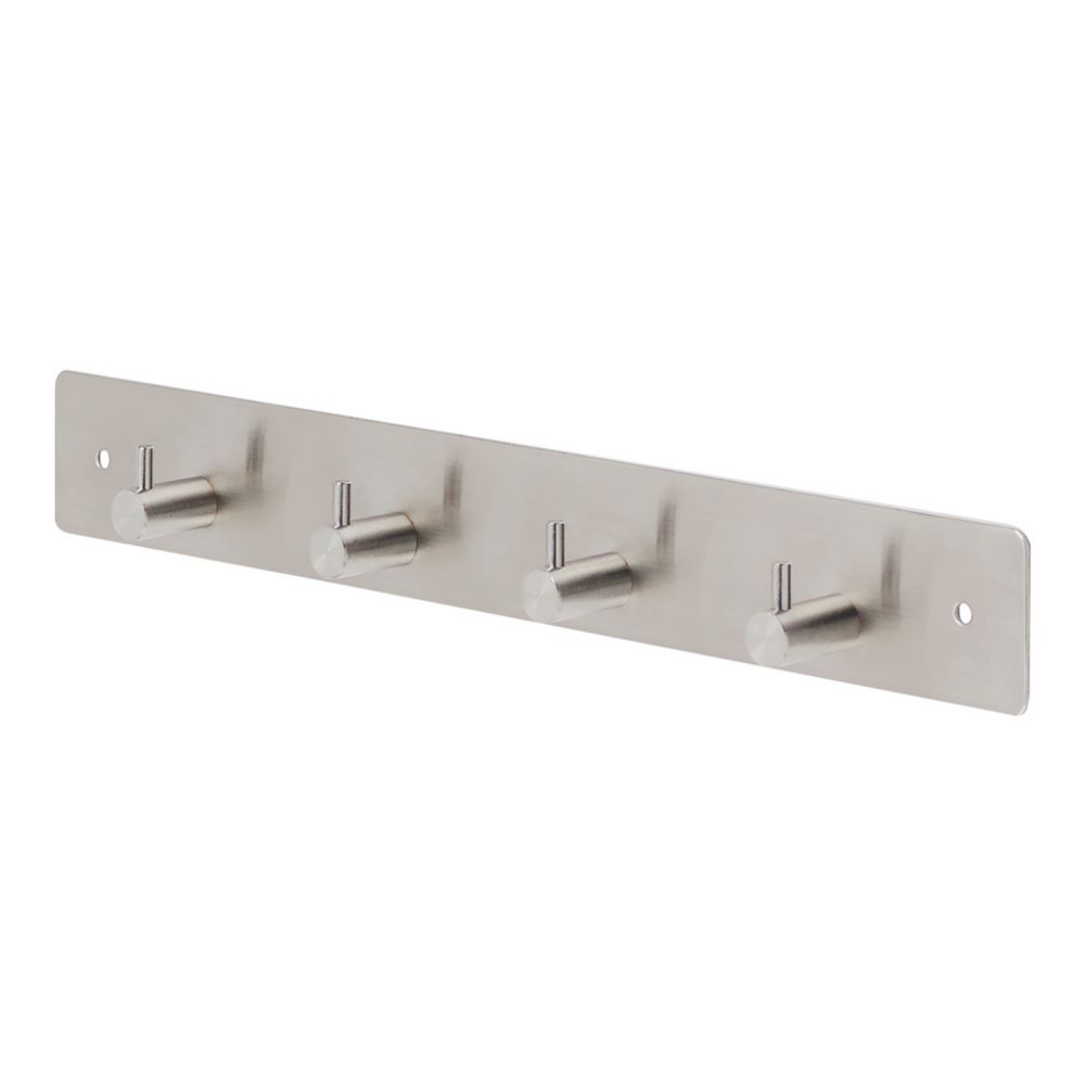 Essentials 4-Hook Pin Rail Satin Stainless Steel 350mm x 45mm - Screwfix