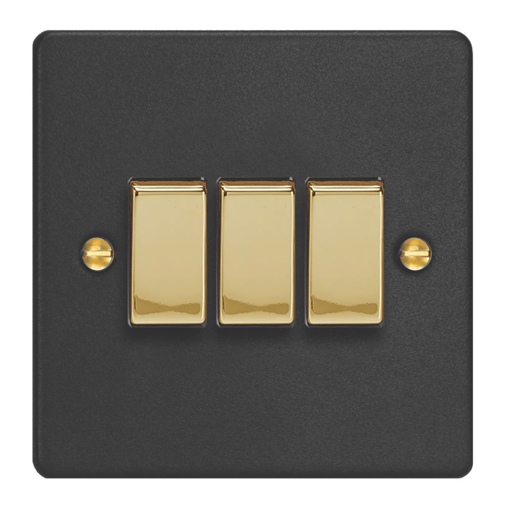 Varilight 10A 3-Gang 2-Way Light Switch Matt Black with Colour-Matched ...